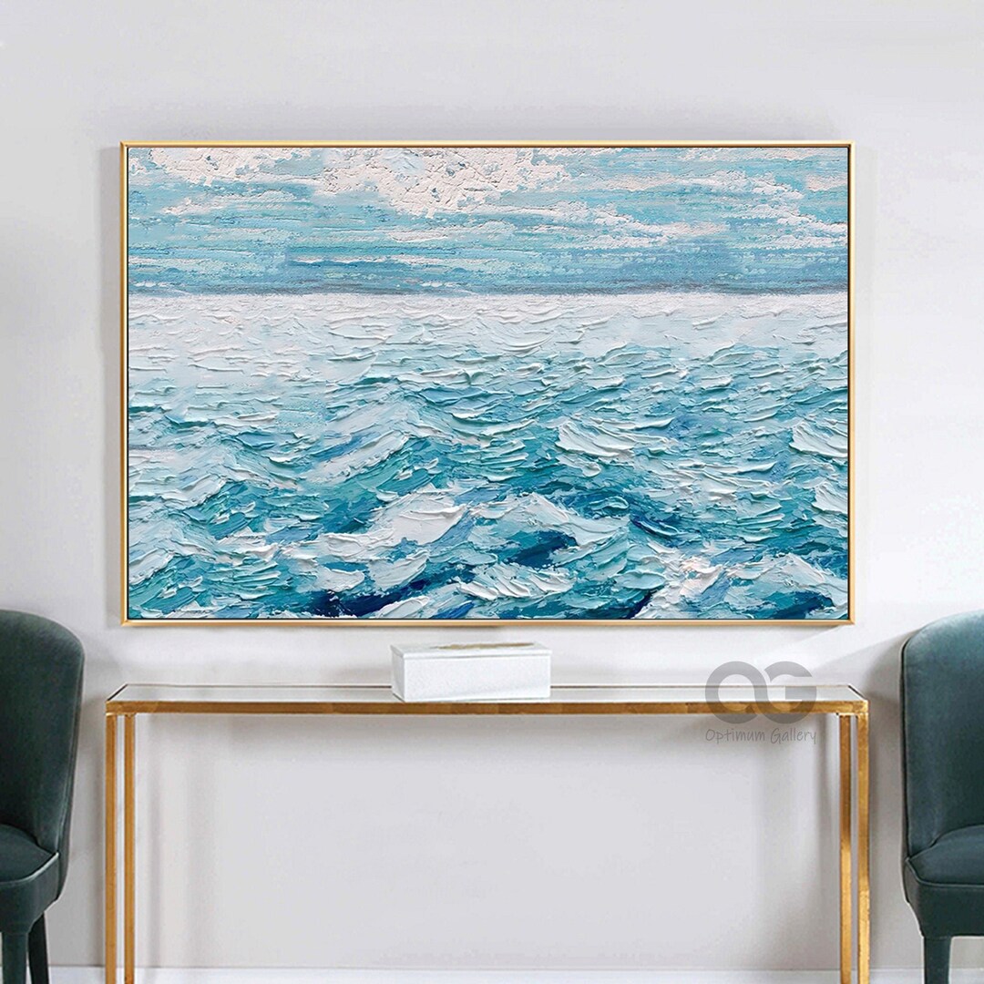 Textured Abstract Wave Canvas Painting Framed Large Ocean Art Abstract ...