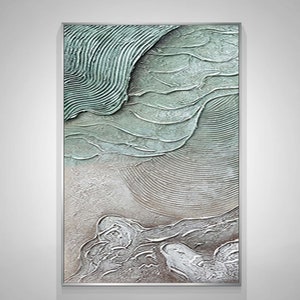 Texture Turquoise Beach Acrylic Painting Framed Wave Painting on Canvas ...