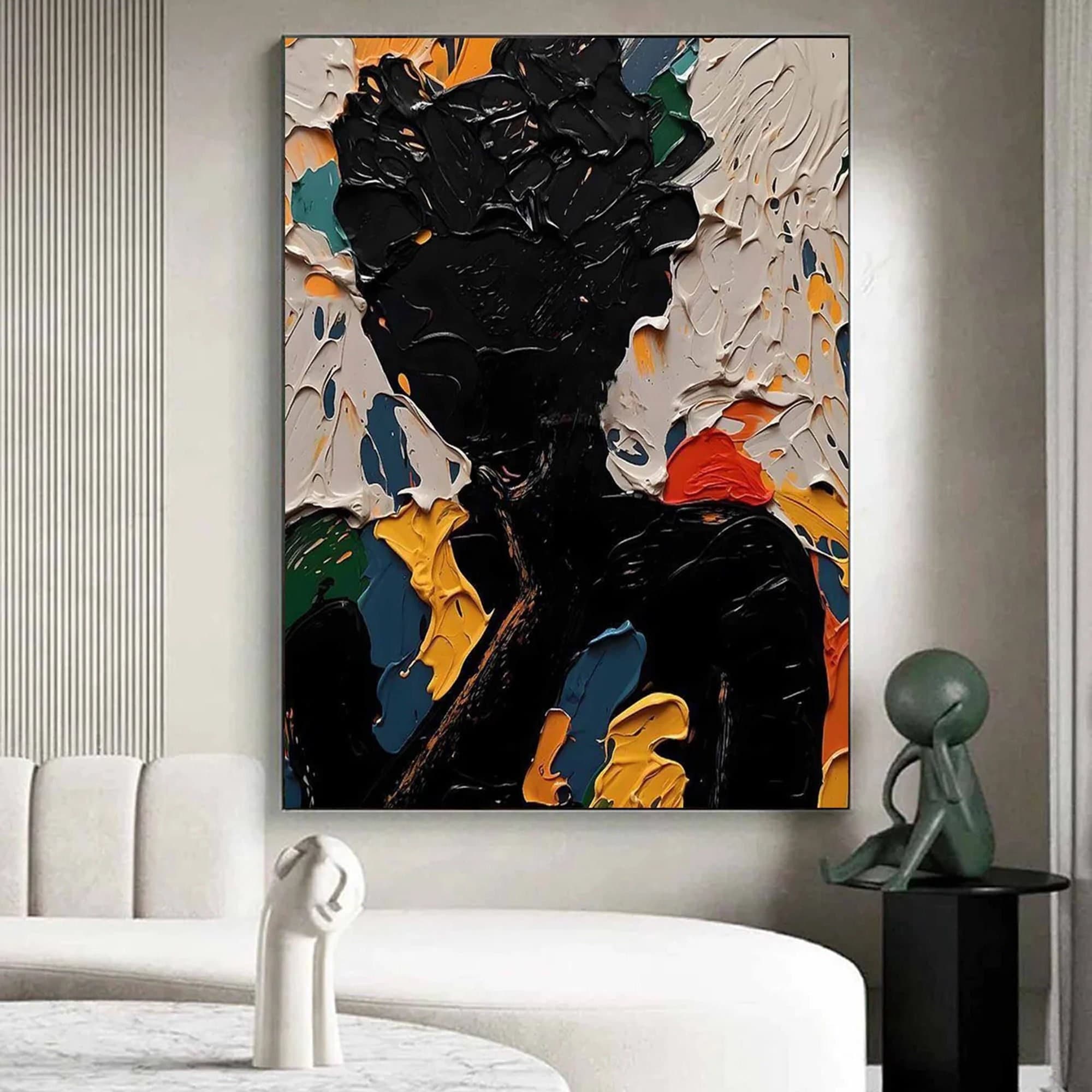 Abstract Faceless Woman Portrait Painting, Black Figurative Canvas Art ...