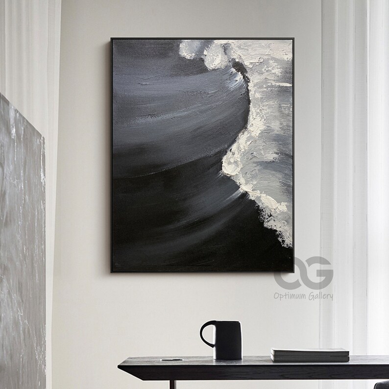 Large Black and White Ocean Painting Black and White Wave Wall - Etsy