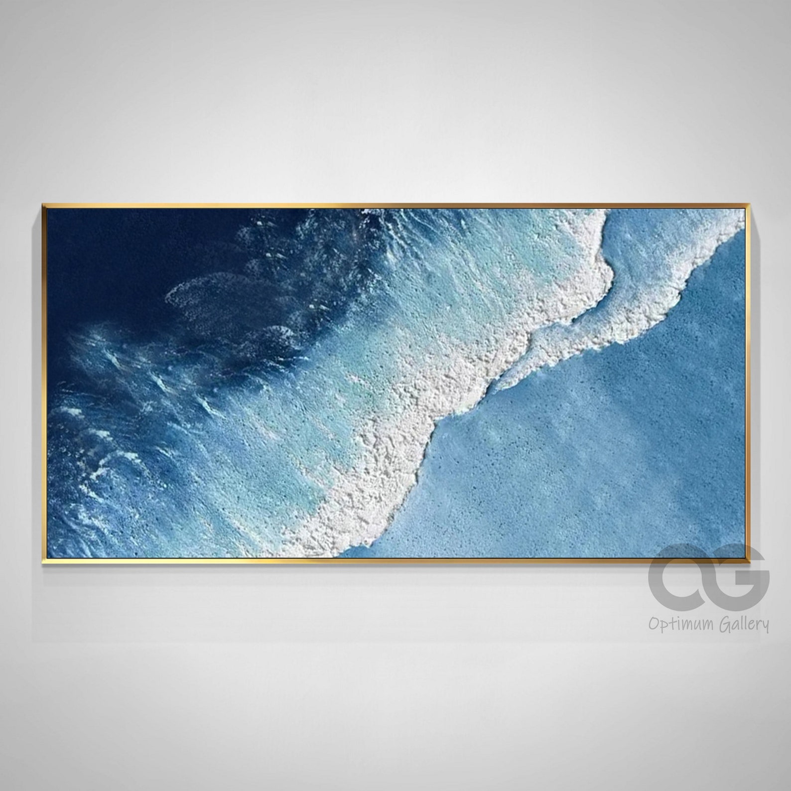 Blue Abstract Ocean Landscape Oil Painting on Canvas Large Original ...