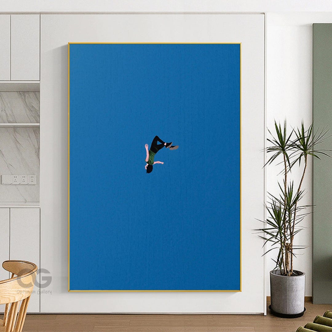 Large Blue Sky Wall Art the Girl Skydiving Painting Women Floating in ...
