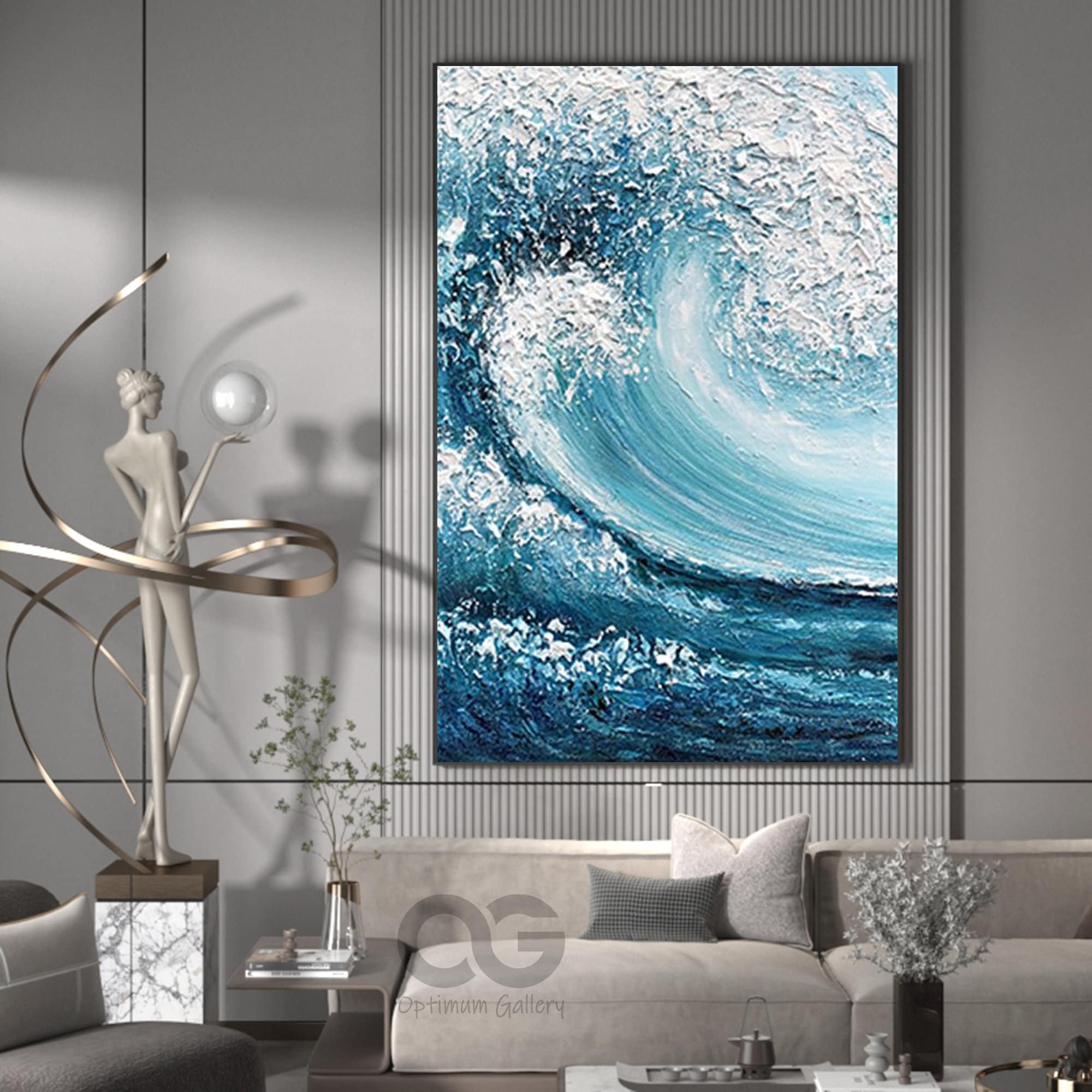 Texture Blue Wave Acrylic Painting Framed Surf Wave Painting - Etsy UK