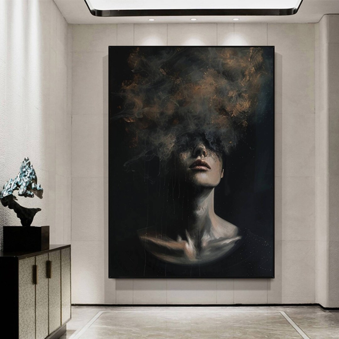 Large Woman Face Portrait Wall Art Abstract Lady Painting Woman Face ...