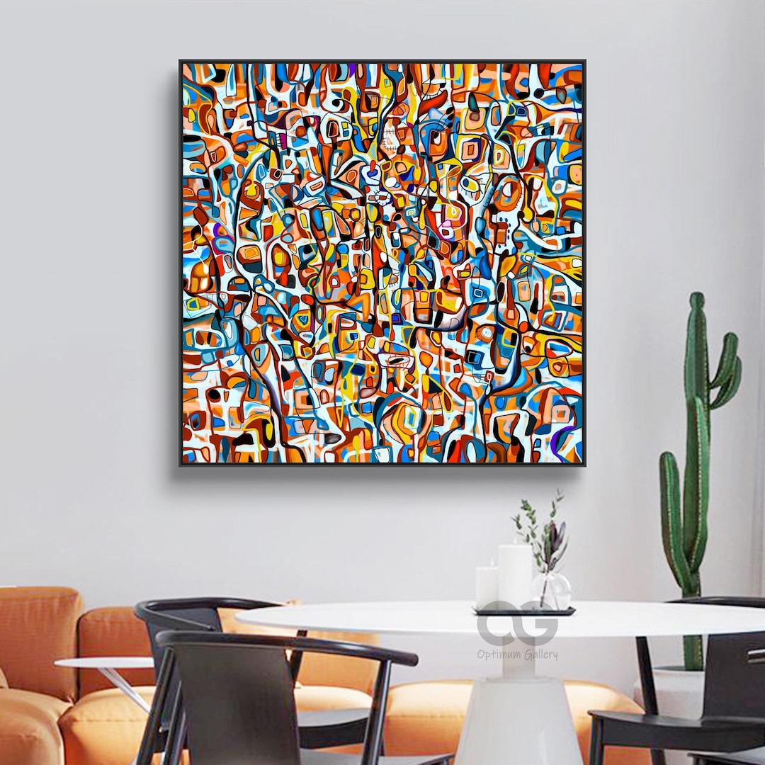 Original Abstract Painting Jackson Pollock Canvas Art Large Orange Wall ...