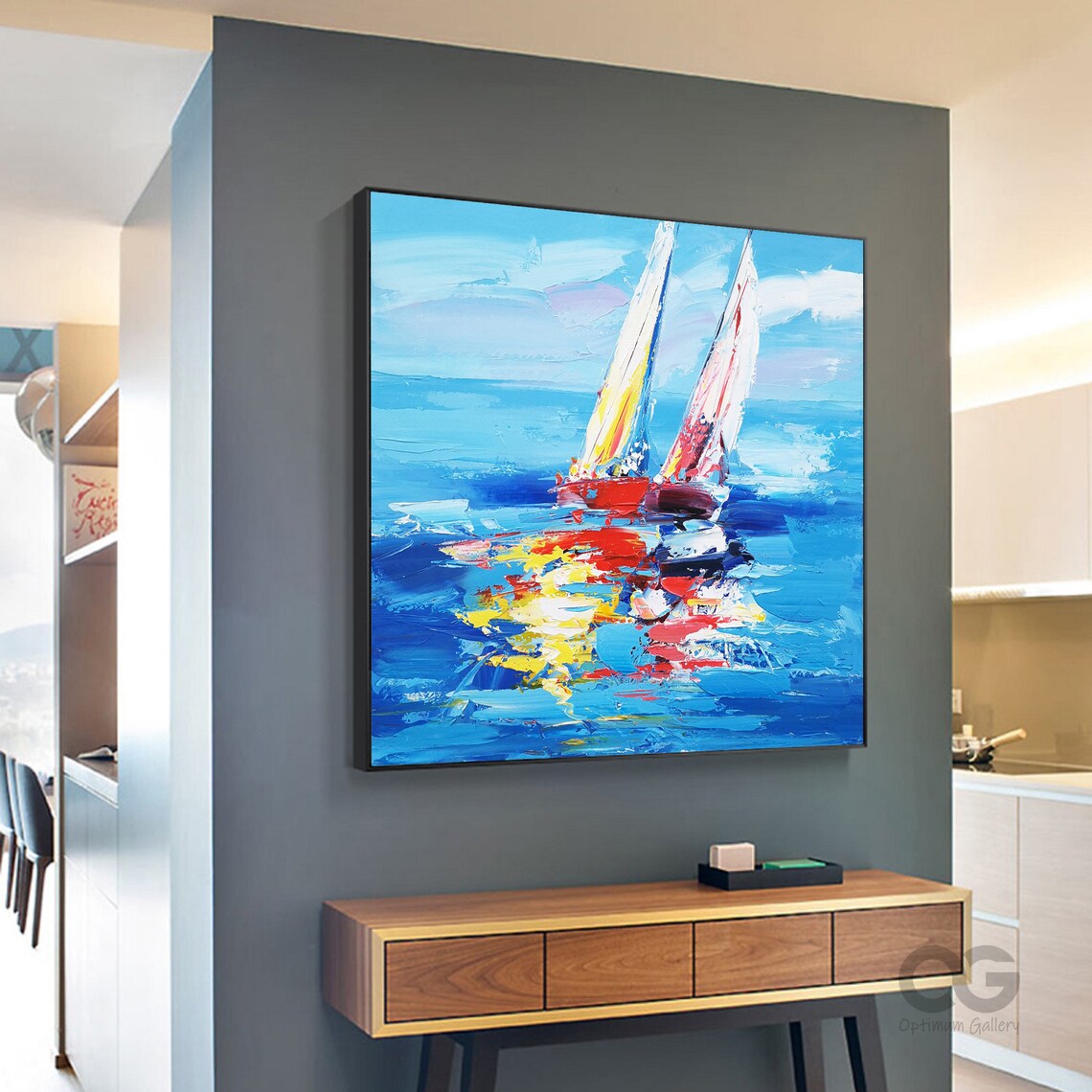 Large Abstract Sailboat Canvas Painting Textured Abstract - Etsy