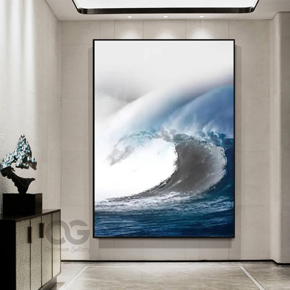 Huge Blue Wave Acrylic Painting Framed Ocean Wave Painting on | Etsy