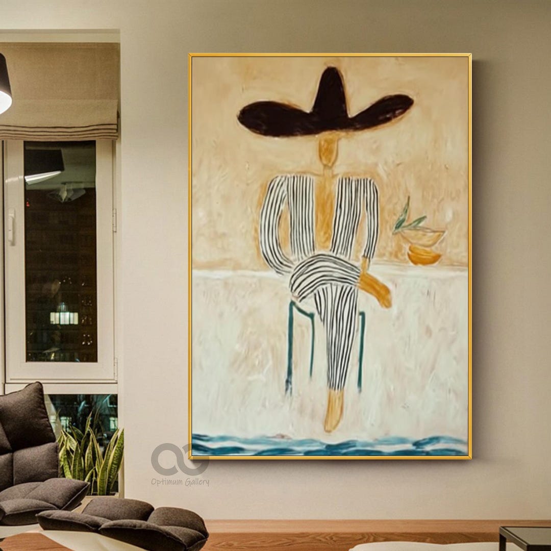Cowboy Abstract Oil Painting, Man With Drink, Light Brown Wall Art - Etsy