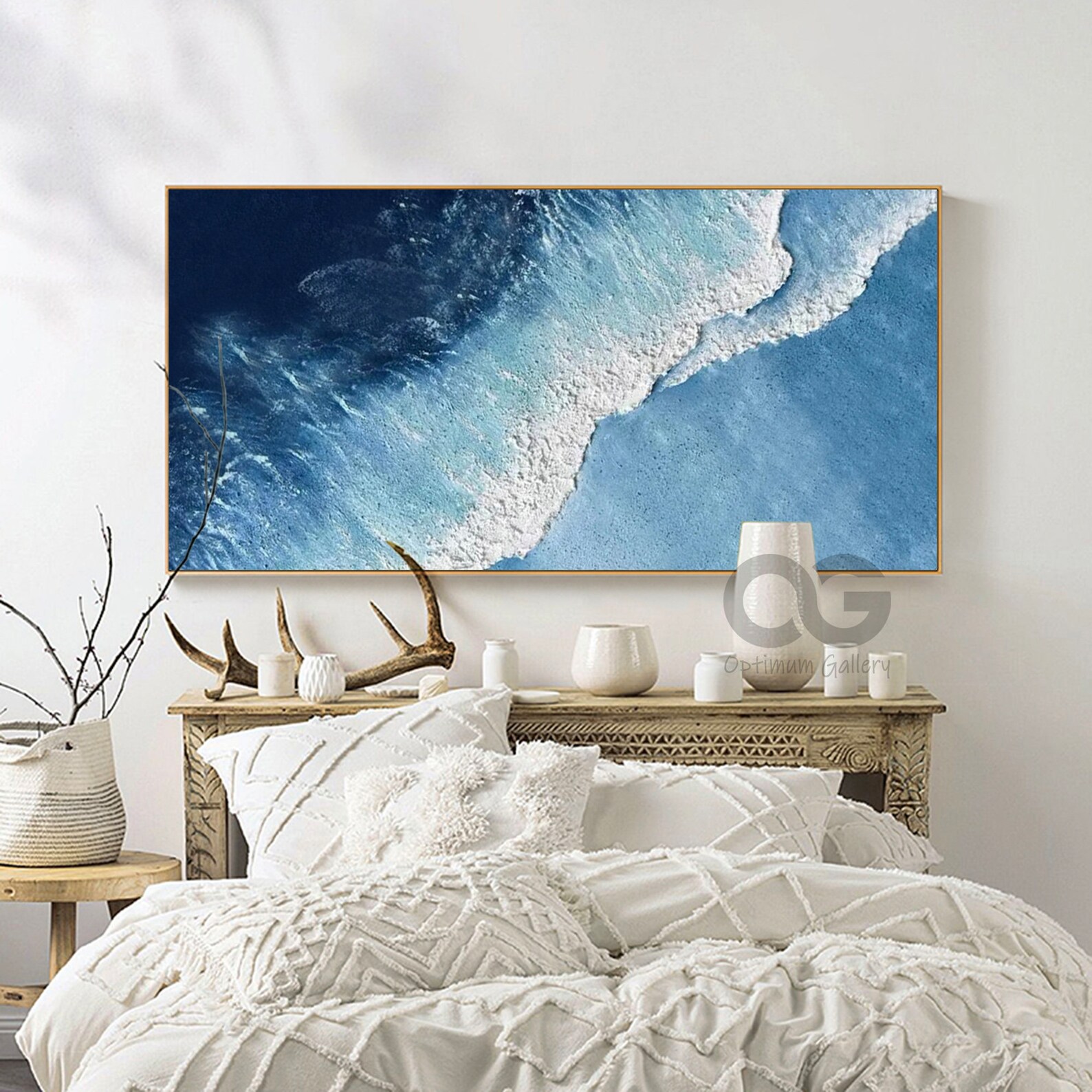 Blue Abstract Ocean Landscape Oil Painting on Canvas Large Original ...