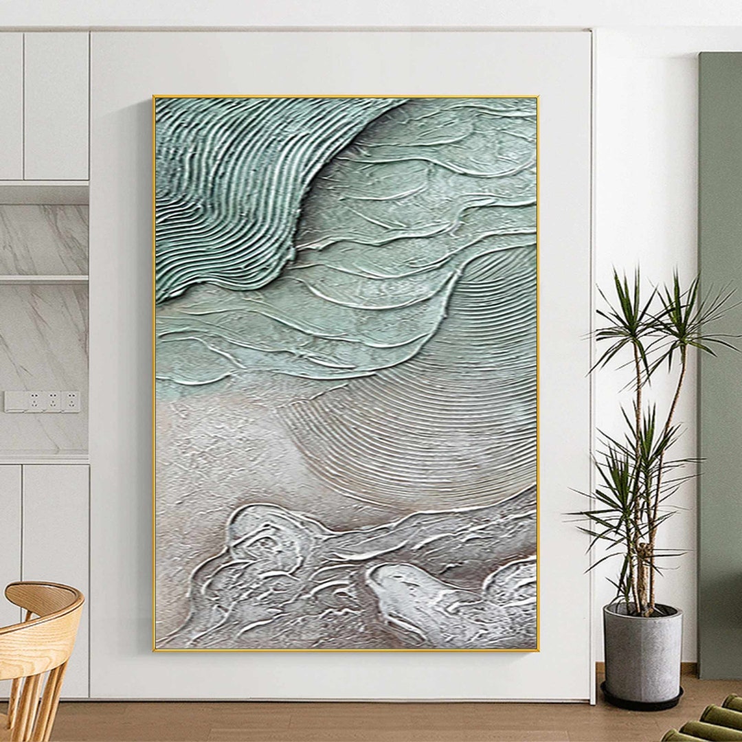 Texture Turquoise Beach Acrylic Painting Framed Wave Painting on Canvas ...