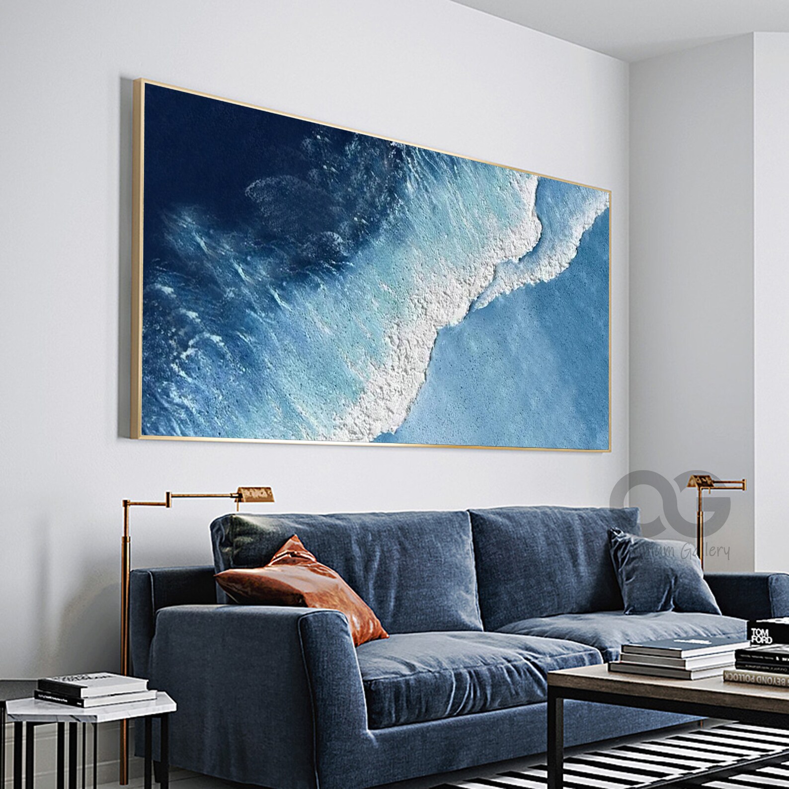 Blue Abstract Ocean Landscape Oil Painting on Canvas Large Original ...