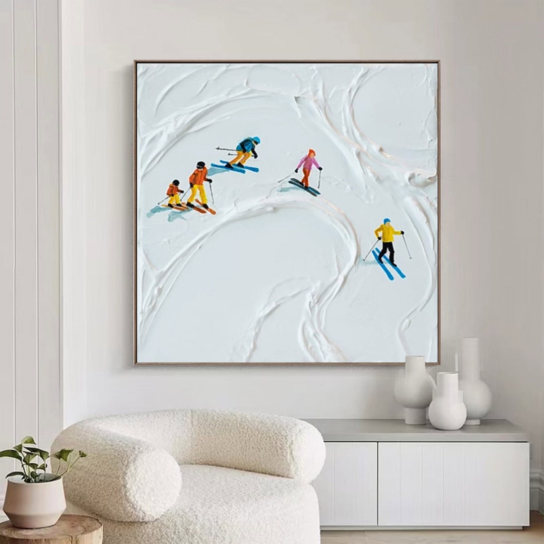 Original Ski Sport Painting on Canvas Texture Ski Wall Art Personalized ...
