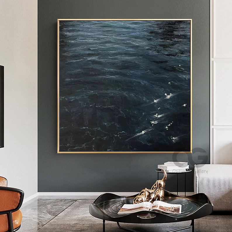 Large Abstract Dark Blue Ocean Painting Acrylic Sea Painting - Etsy