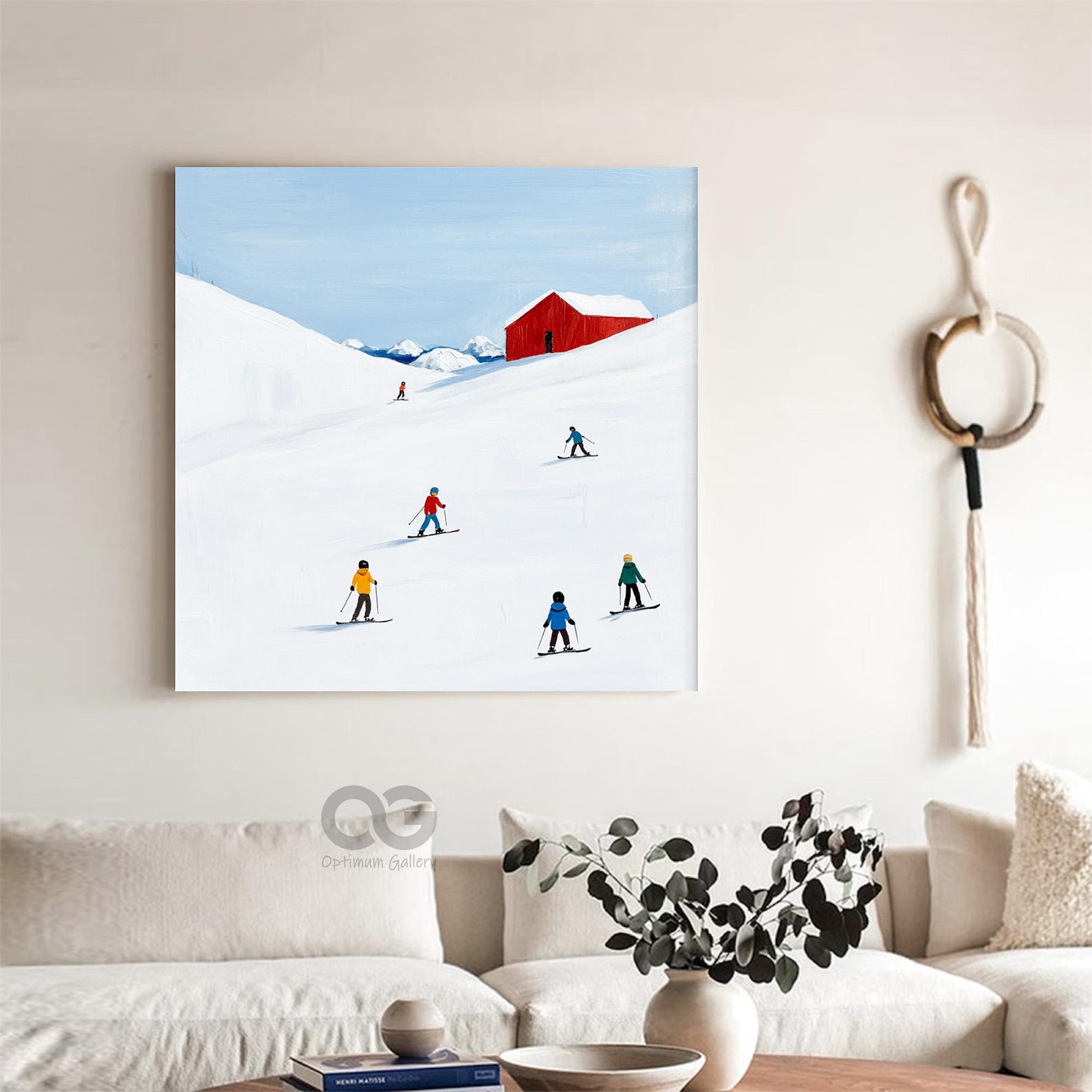 Skiing Canvas Painting, Snowy Mountain Art, Winter Decor Gift - Etsy