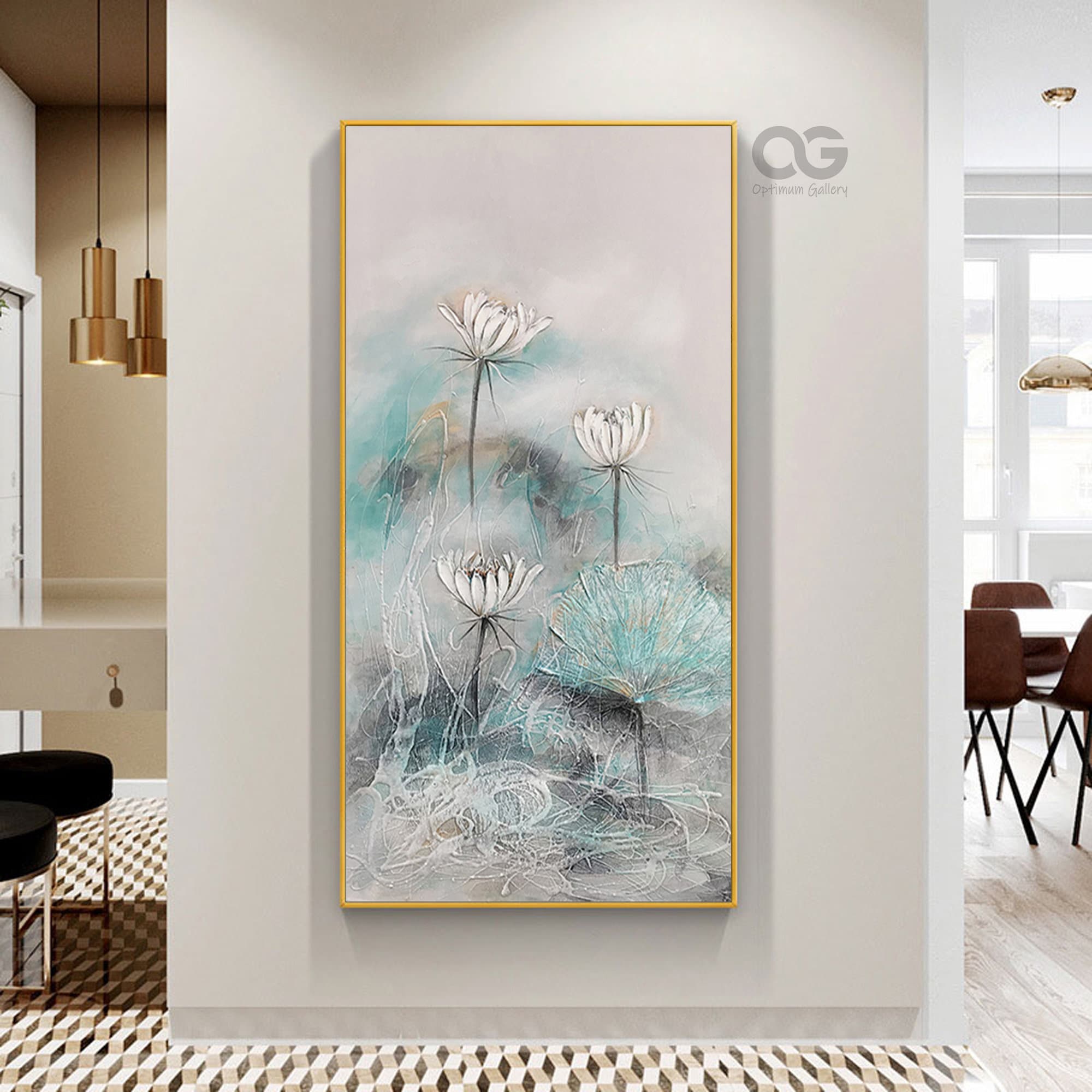 Abstract Lotus Flower Painting Large Original Flower Art on - Etsy