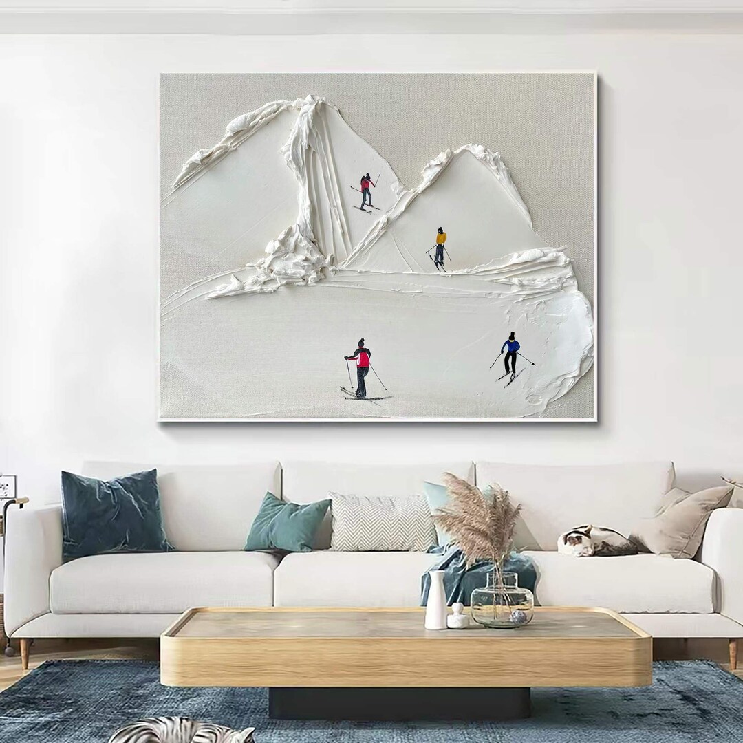 Framed Snow Mountain Abstract Painting Ski Sport Wall Art Large ...