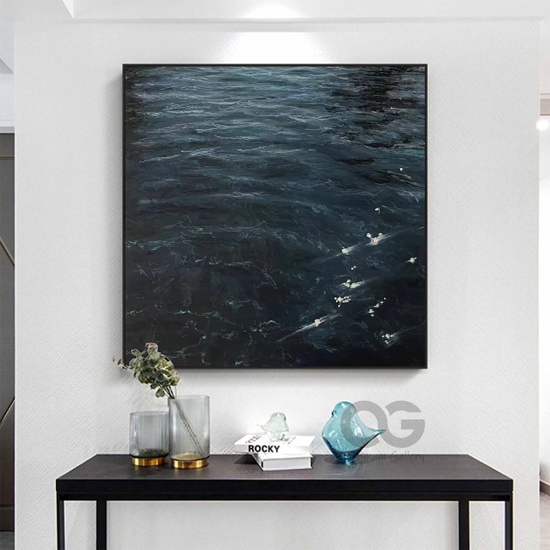 Large Abstract Dark Blue Ocean Painting Acrylic Sea Painting - Etsy