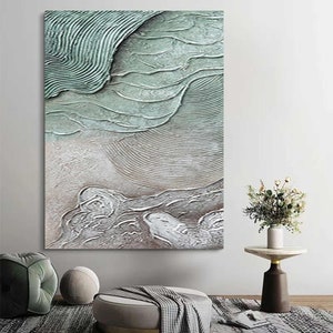 Texture Turquoise Beach Acrylic Painting Framed Wave Painting on Canvas ...