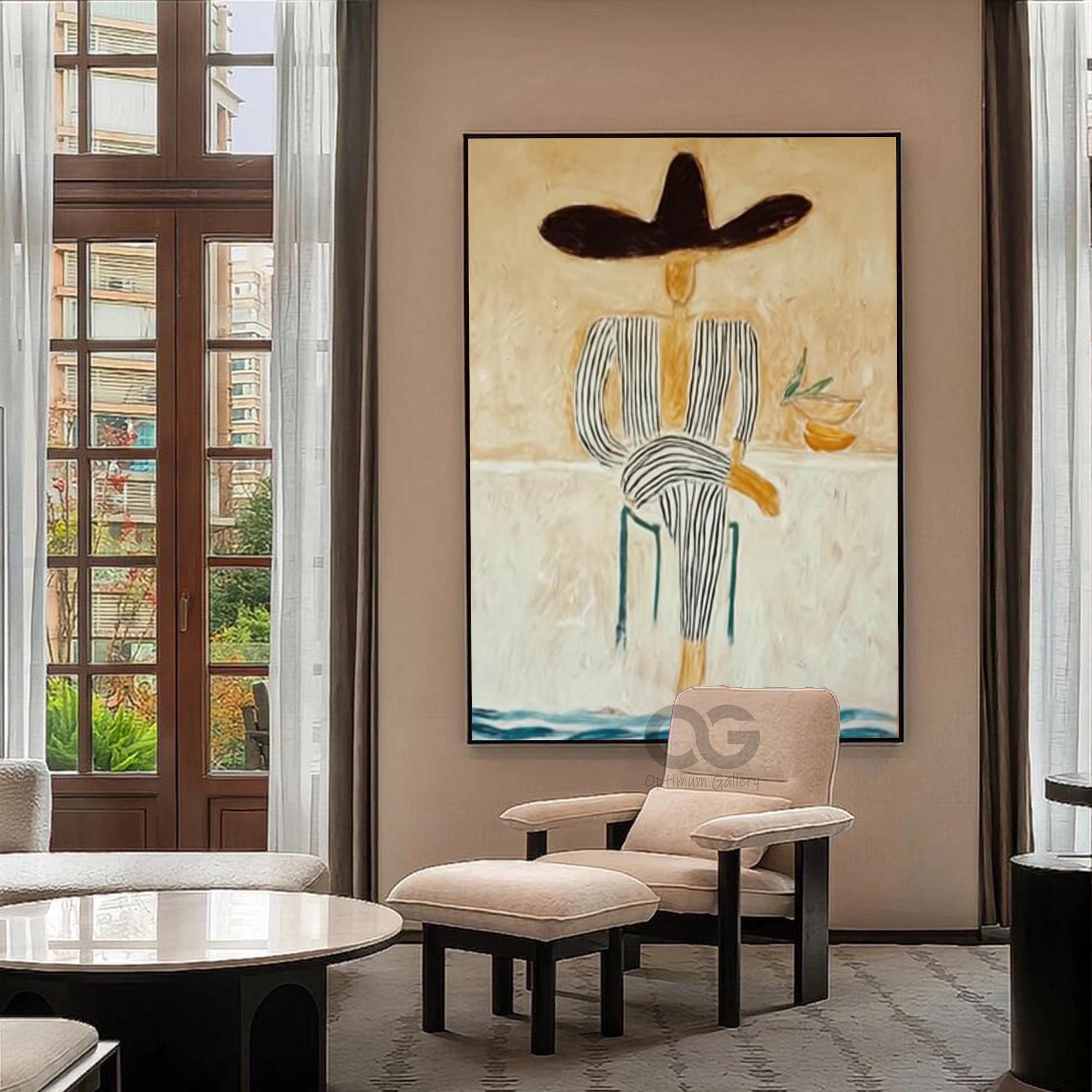 Cowboy Abstract Oil Painting, Man With Drink, Light Brown Wall Art - Etsy