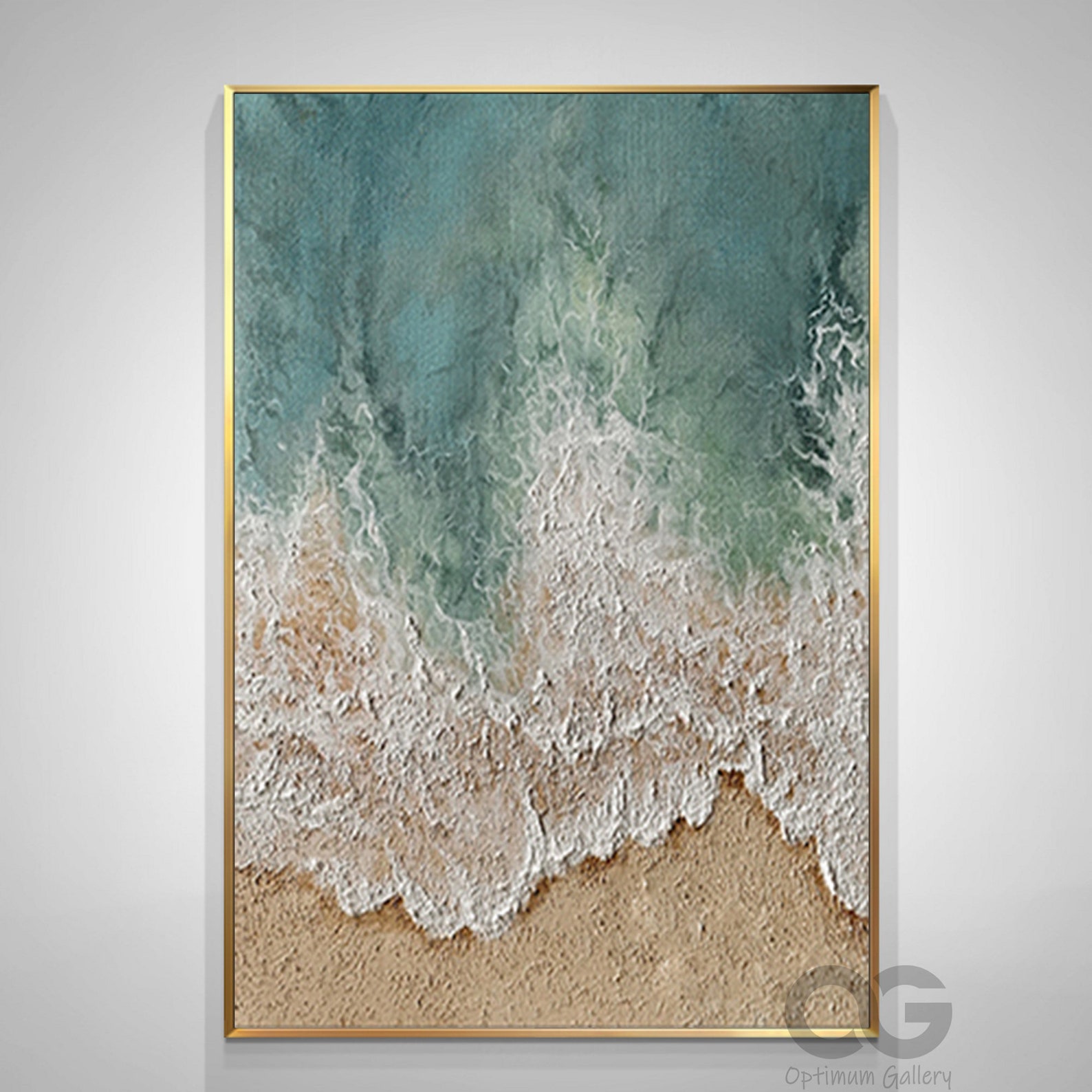 Large 3D Textured Ocean Painting Acrylic Framed Green Beach Painting ...