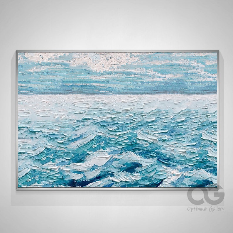 Textured Abstract Wave Canvas Painting Framed Large Ocean Art - Etsy