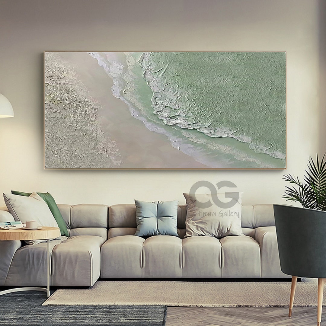 Original Green Coastal Painting Large Green Gentle Landscape Wall Art ...