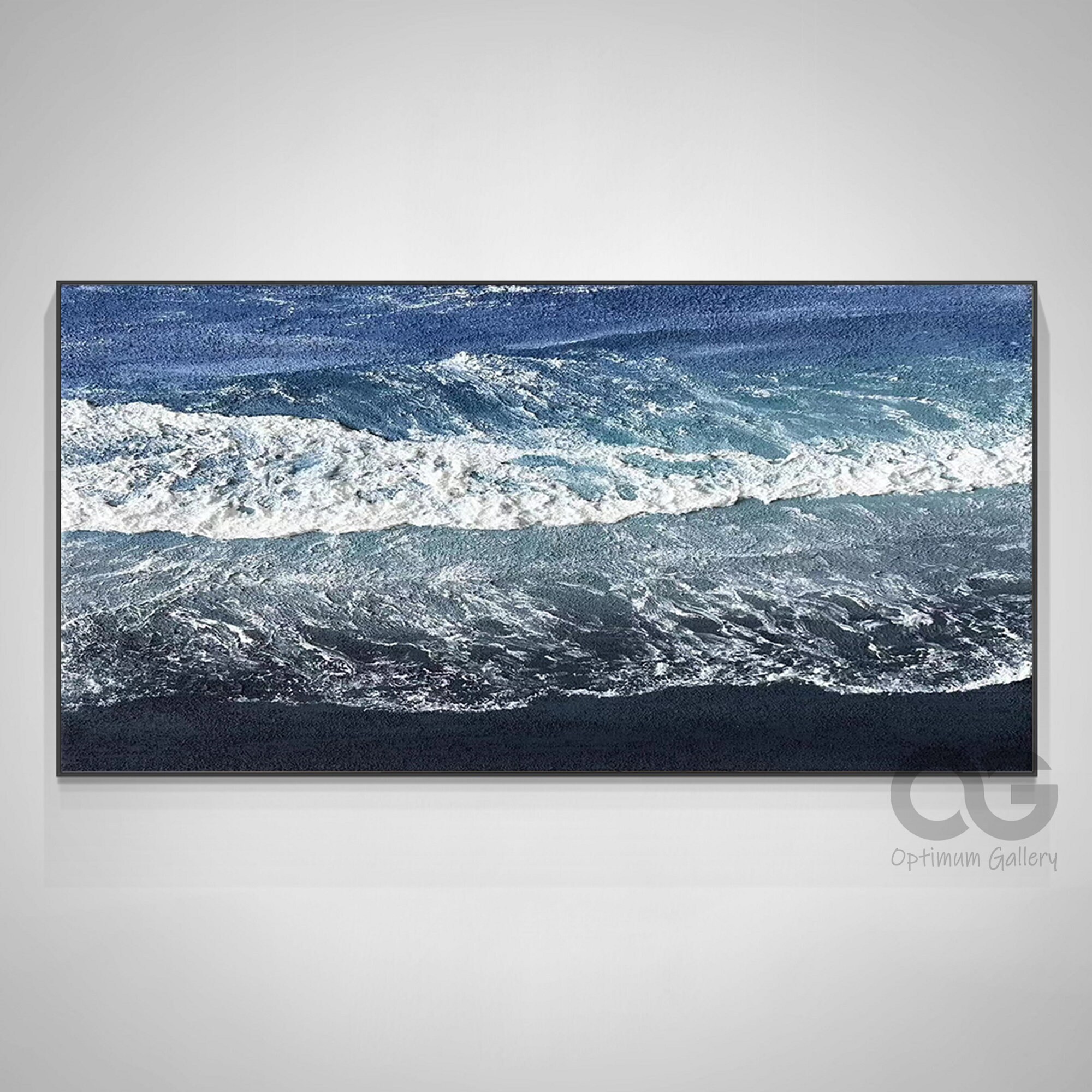 Large 3D Textured Ocean Wall Art Framed Blue Beach Painting - Etsy