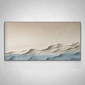 Large Textured Beach Acrylic Painting Framed 3D Beige Wave Canvas ...