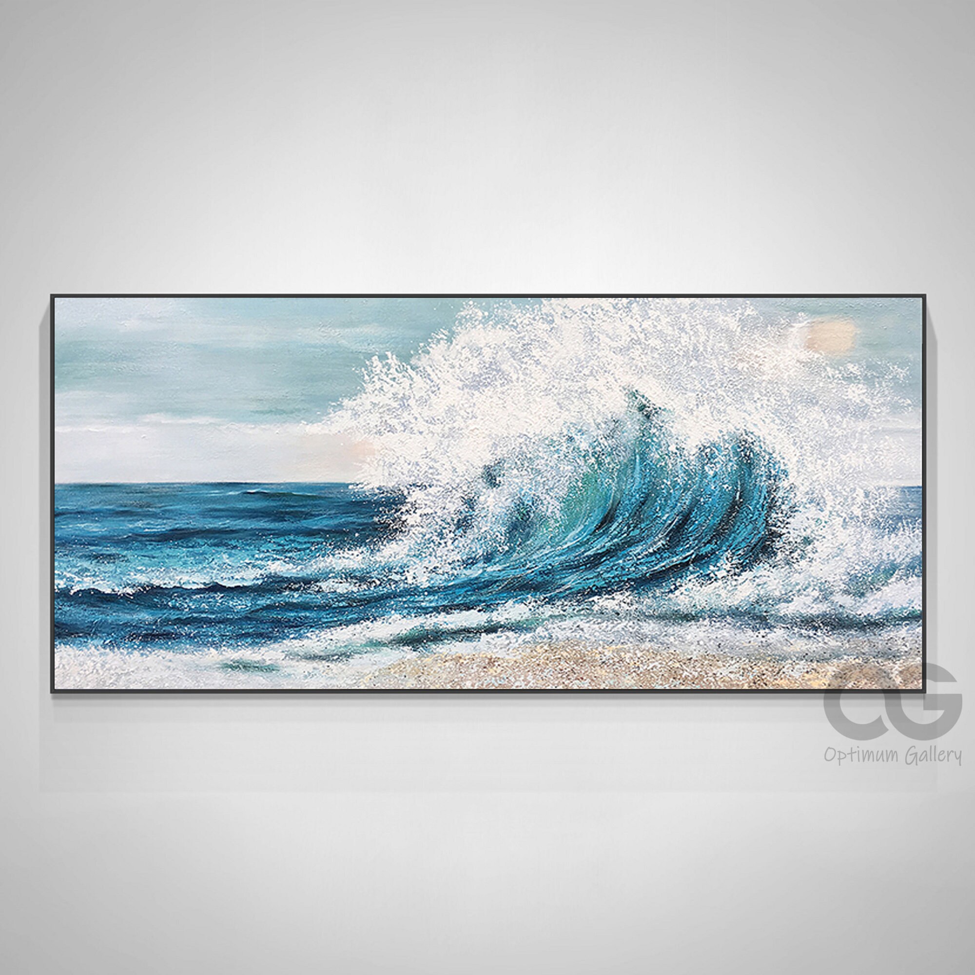 Textured Ocean Wave Wall Art Large Blue Sea Painting Seascape - Etsy UK