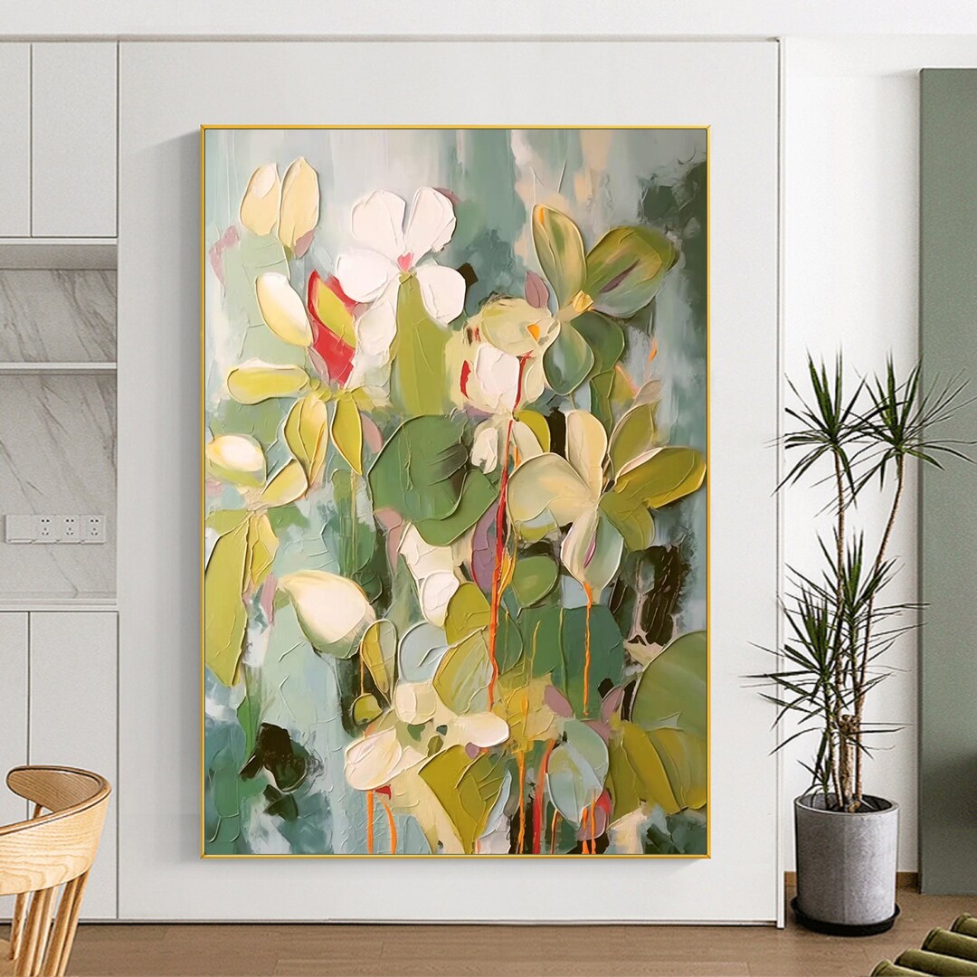Colorful Plants Wall Decor Flower Painting Boho Canvas Wall Art Texture ...