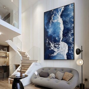 3D Texture Blue Wave Acrylic Painting Framed Ocean Wave Painting on ...