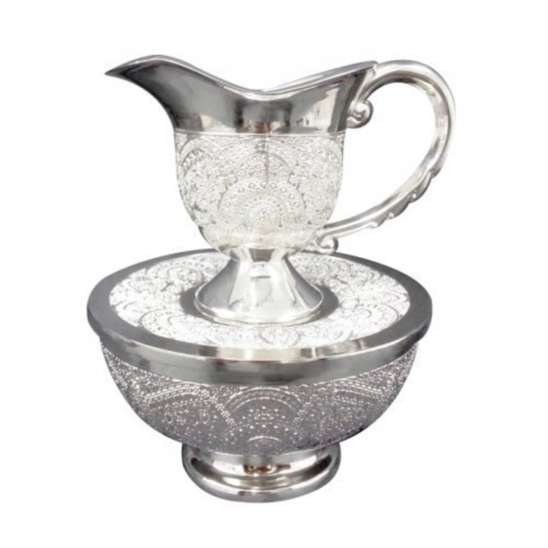 Netilat Yadayim Wash Cup and Matching Bowl, Set Nickel 100% Kosher Made ...