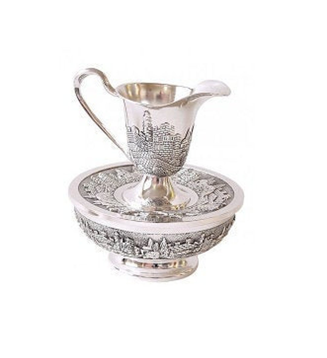 Netilat Yadayim Wash Cup and Matching Bowl, Set Silver Plated 100% ...