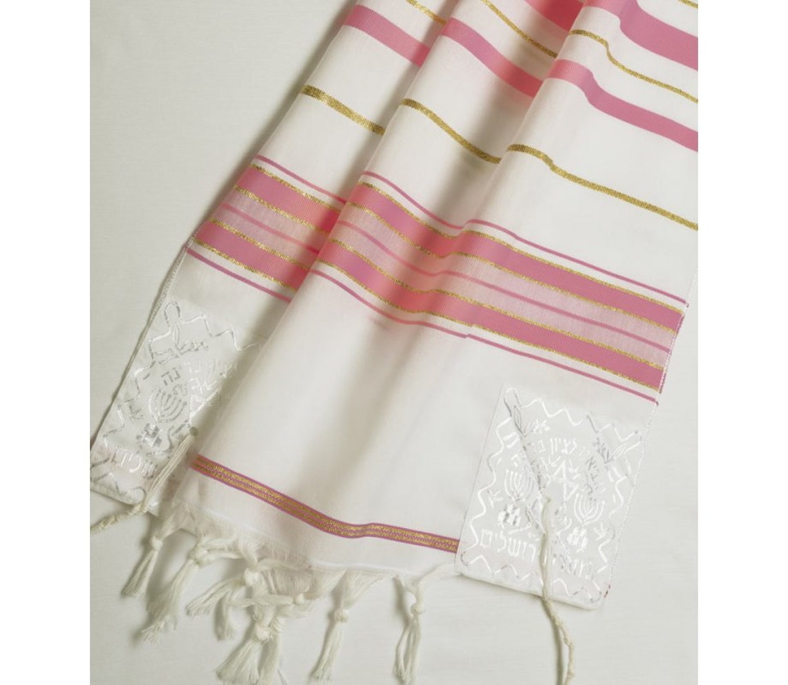 Tallit for Women jewish Prayer Shawl Pink & Gold Stripes - Etsy