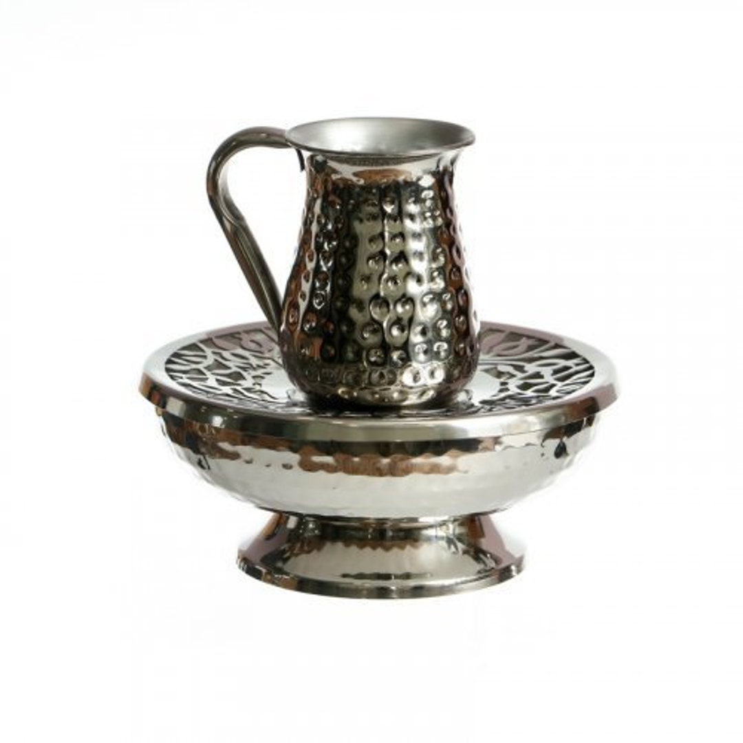 Netilat Yadayim Wash Cup and Matching Bowl, Set Nickel 100% Kosher Made ...