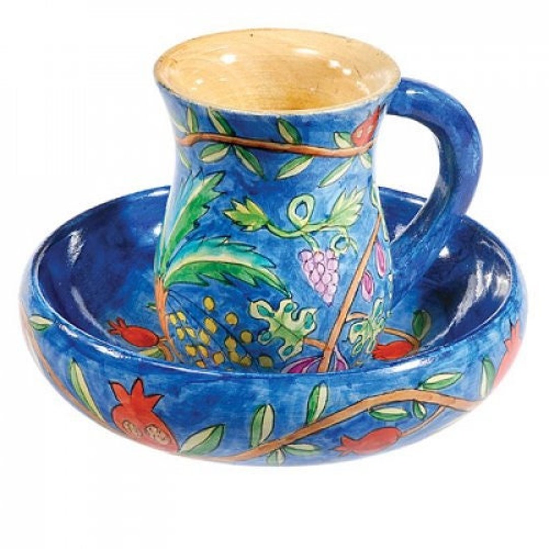 Netilat Yadayim Wash Cup and Matching Bowl, Set 100% Kosher Made in ...