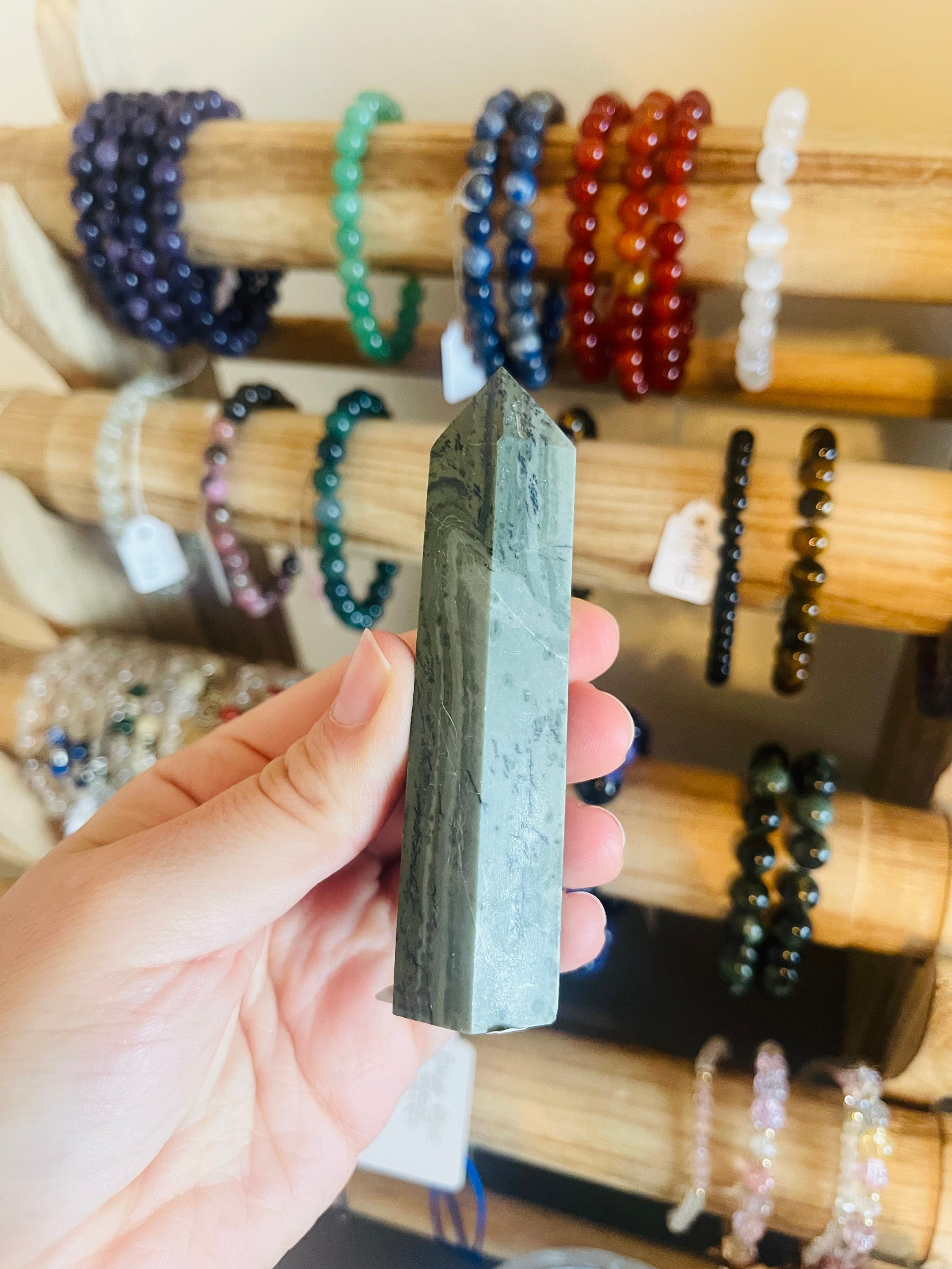Dendritic Jade Tower, Dendritic Jade, Gemstone Tower, Green Jade Tower, Abundance Stone, Healing ...