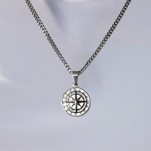 Mens Personalized Necklace, Men's Compass Pendant Necklace, Men Silver ...