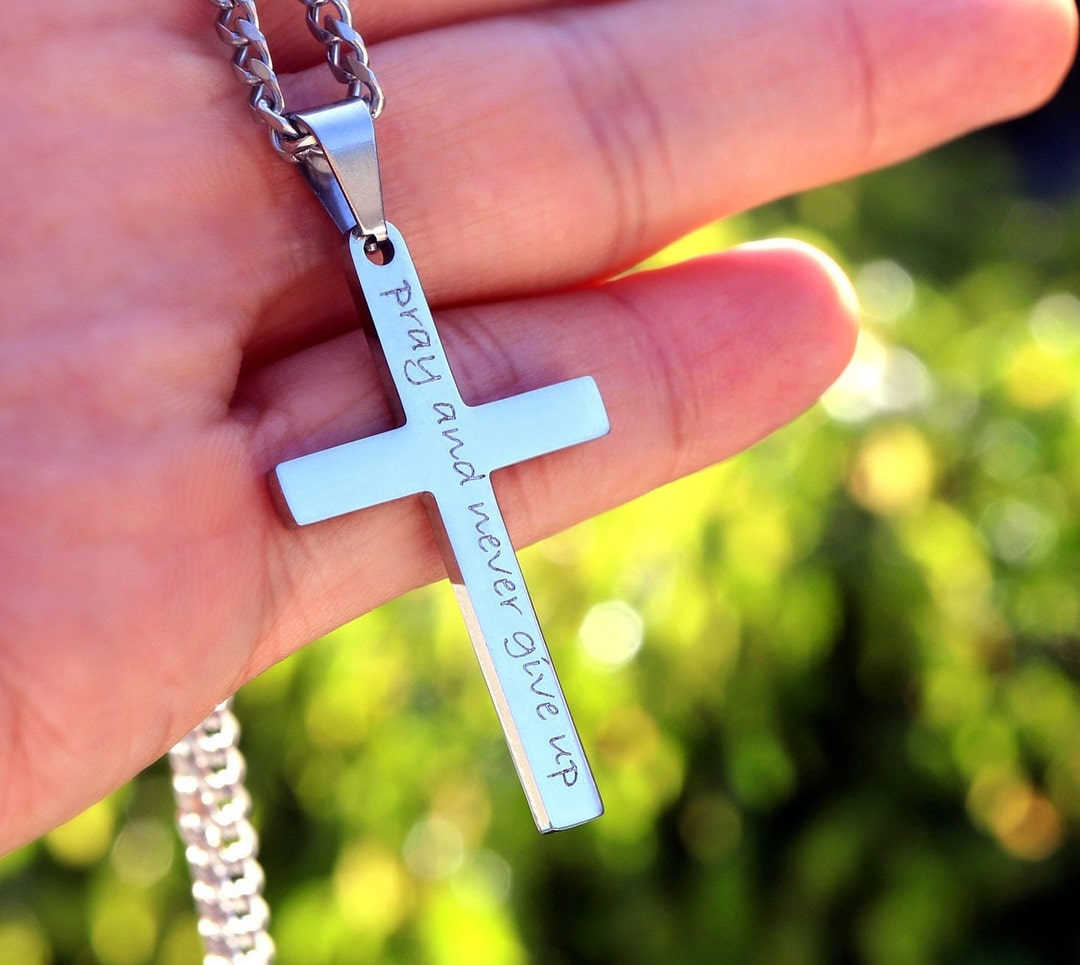 Engraved Custom Cross Necklace for Men, Customized Necklace ...