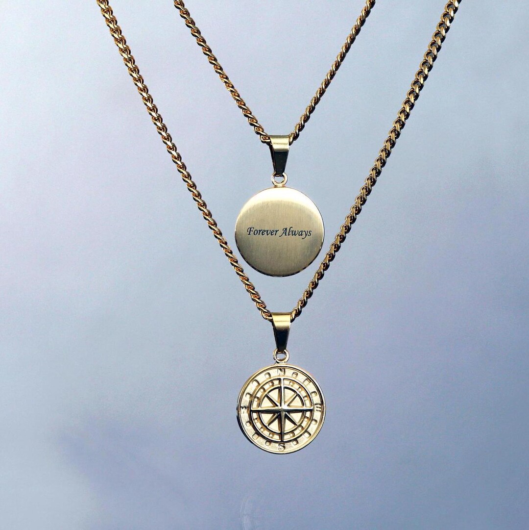 Custom Men's Compass Necklace: Engraved North Star Pendant - Etsy