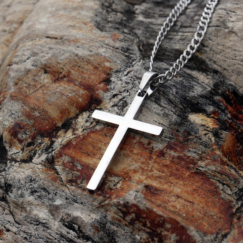Silver Cross Necklace for Men Silver Cross Pendant Necklace | Etsy