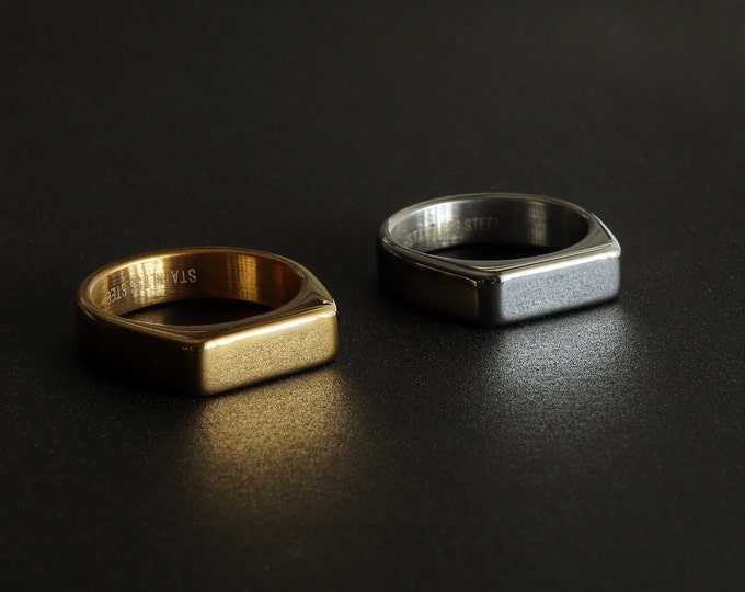 Rectangular Bar Signet Ring, Gold Signet Ring, Silver Signet Ring ...