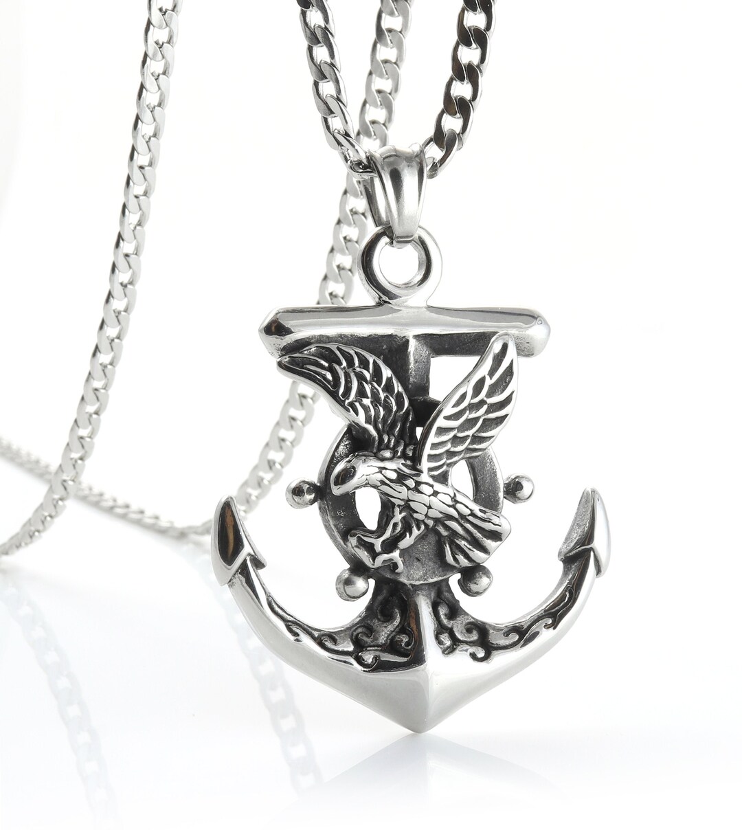 Mens Necklace Anchor Necklace Nautical Necklace Anchor Pendant With Curb Chain Necklace For