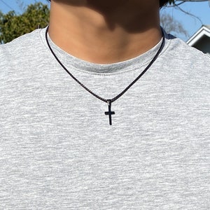 Men's Small Cross Necklace, Men Black Cross Necklace, Men Silver Cross ...