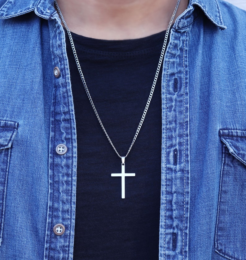 Silver Cross Necklace for Men Silver Cross Pendant Necklace | Etsy