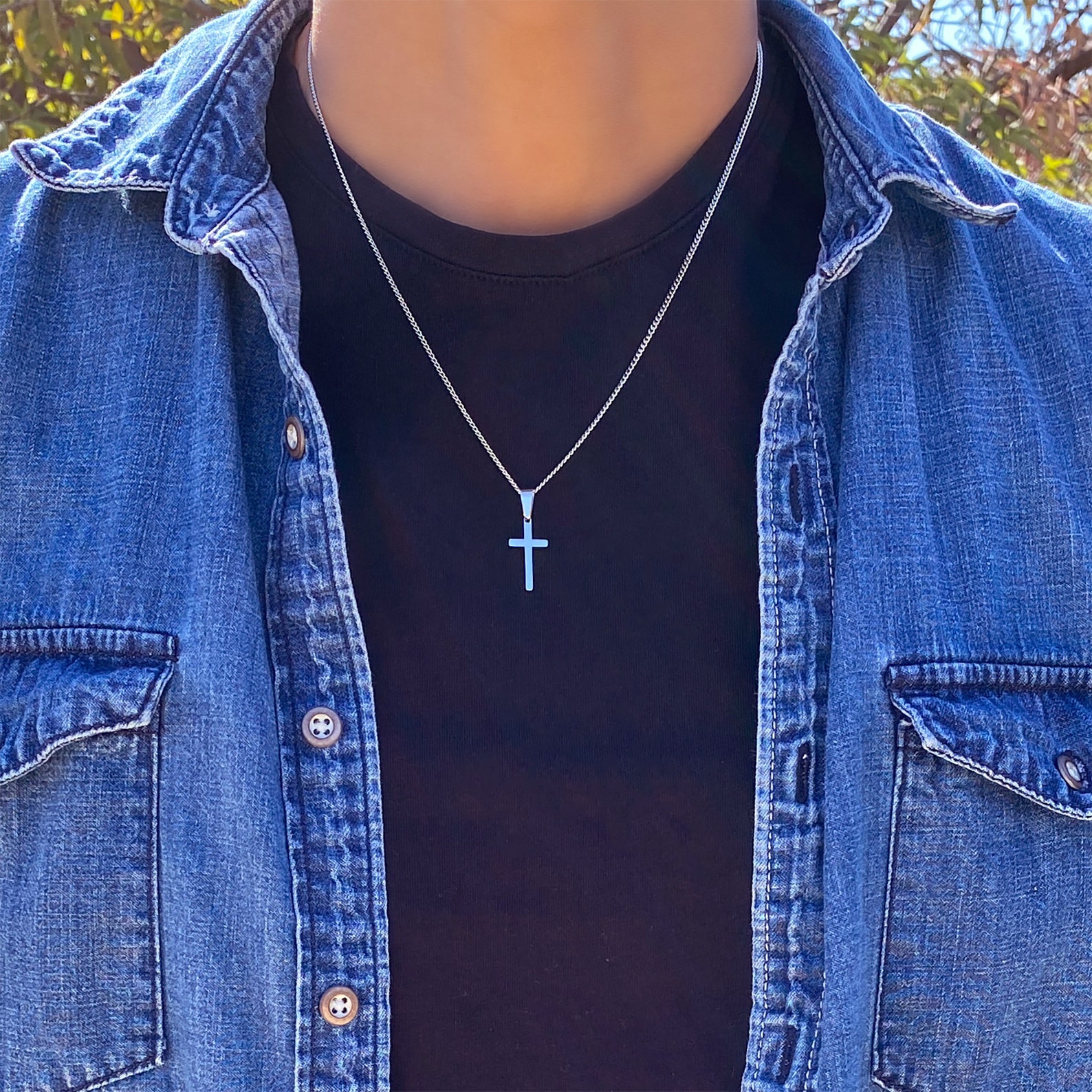 Small Cross Necklace for Men Stainless Steel Silver Cross - Etsy