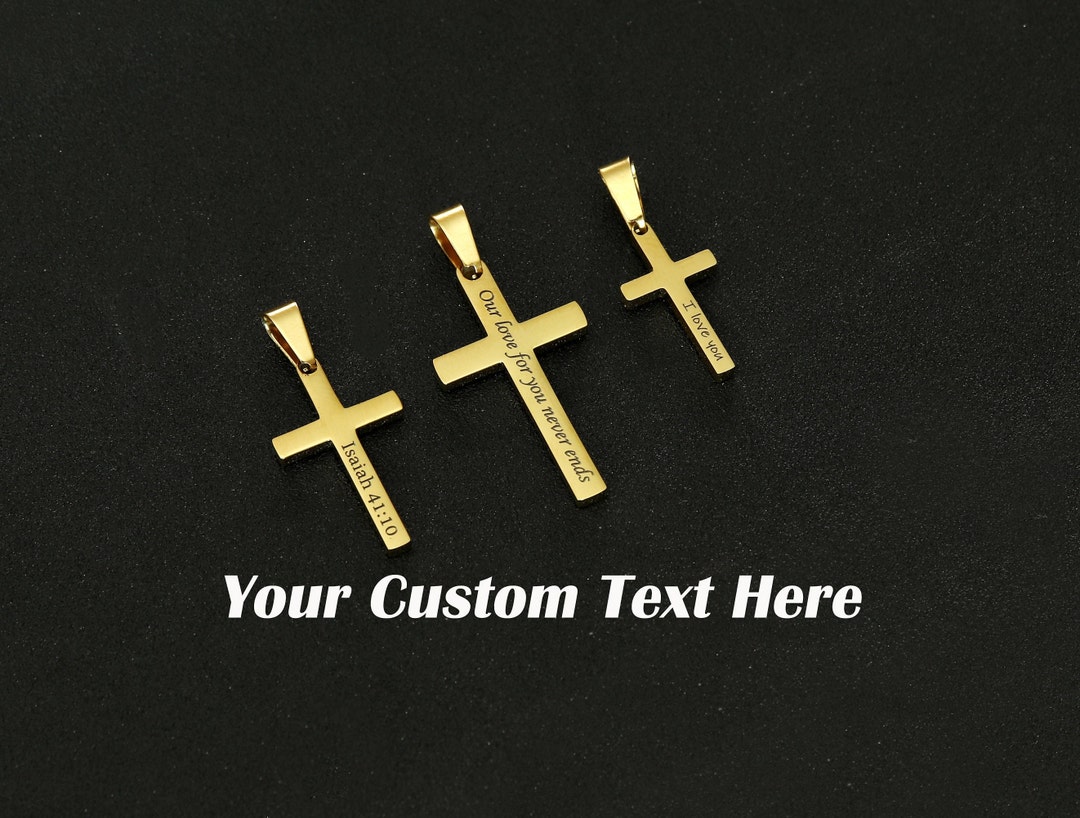 Personalized Gold Cross Pendant: Engraved Stainless Steel, Baptism Gift ...