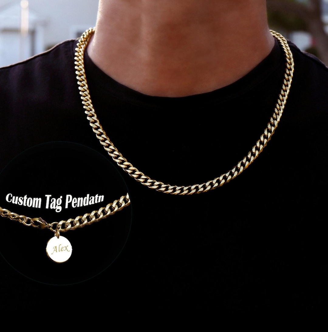 Men's Gold Cuban Chain Necklace, Personalized Gift for Him, Stainless ...