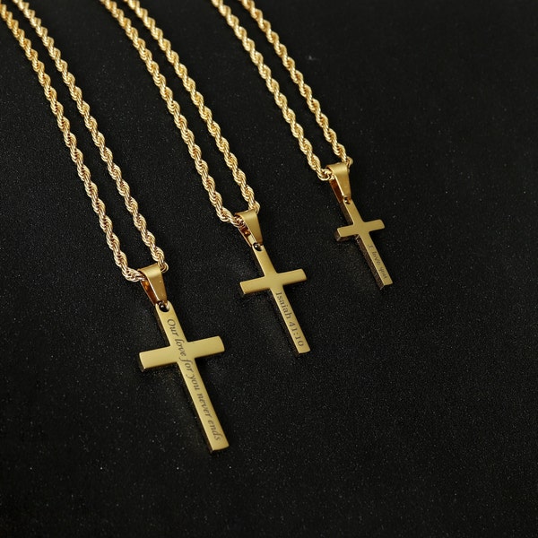 Gold Cross Necklace Men Rope Chain - Etsy