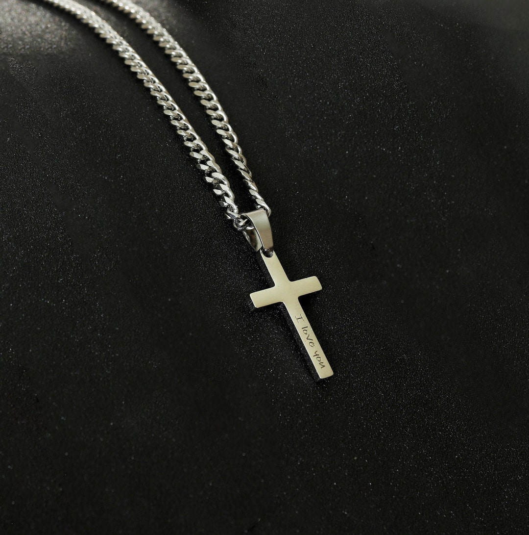 Small Cross Necklace for Men, Stainless Steel Silver Cross Necklaces ...